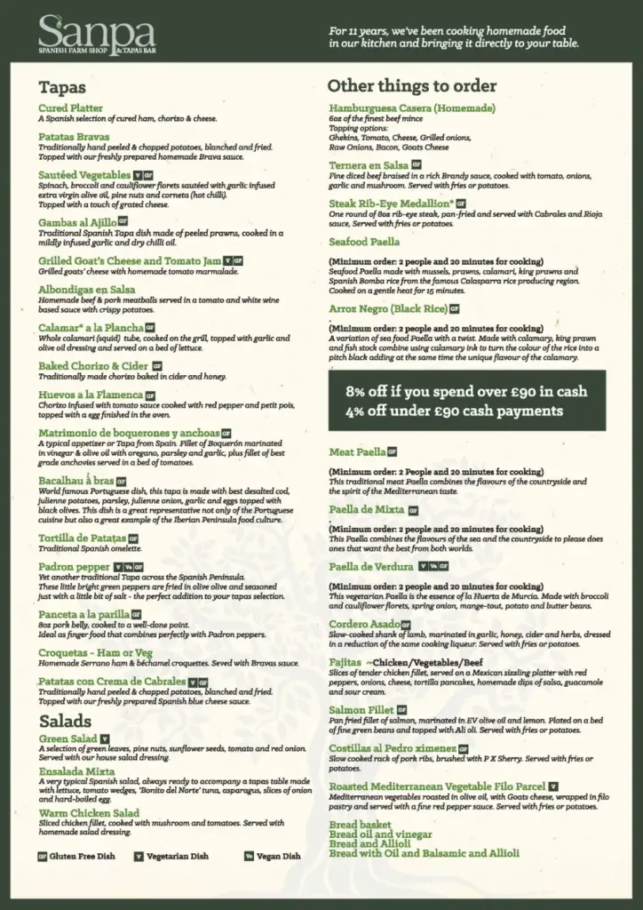 Menu - Sanpa - Spanish Restaurant